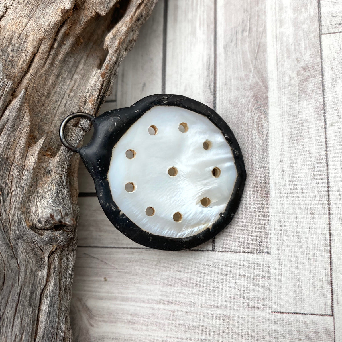 Vintage 10 Hole Mother Of Pearl Button Hand Soldered Pendant (SHP24 ...